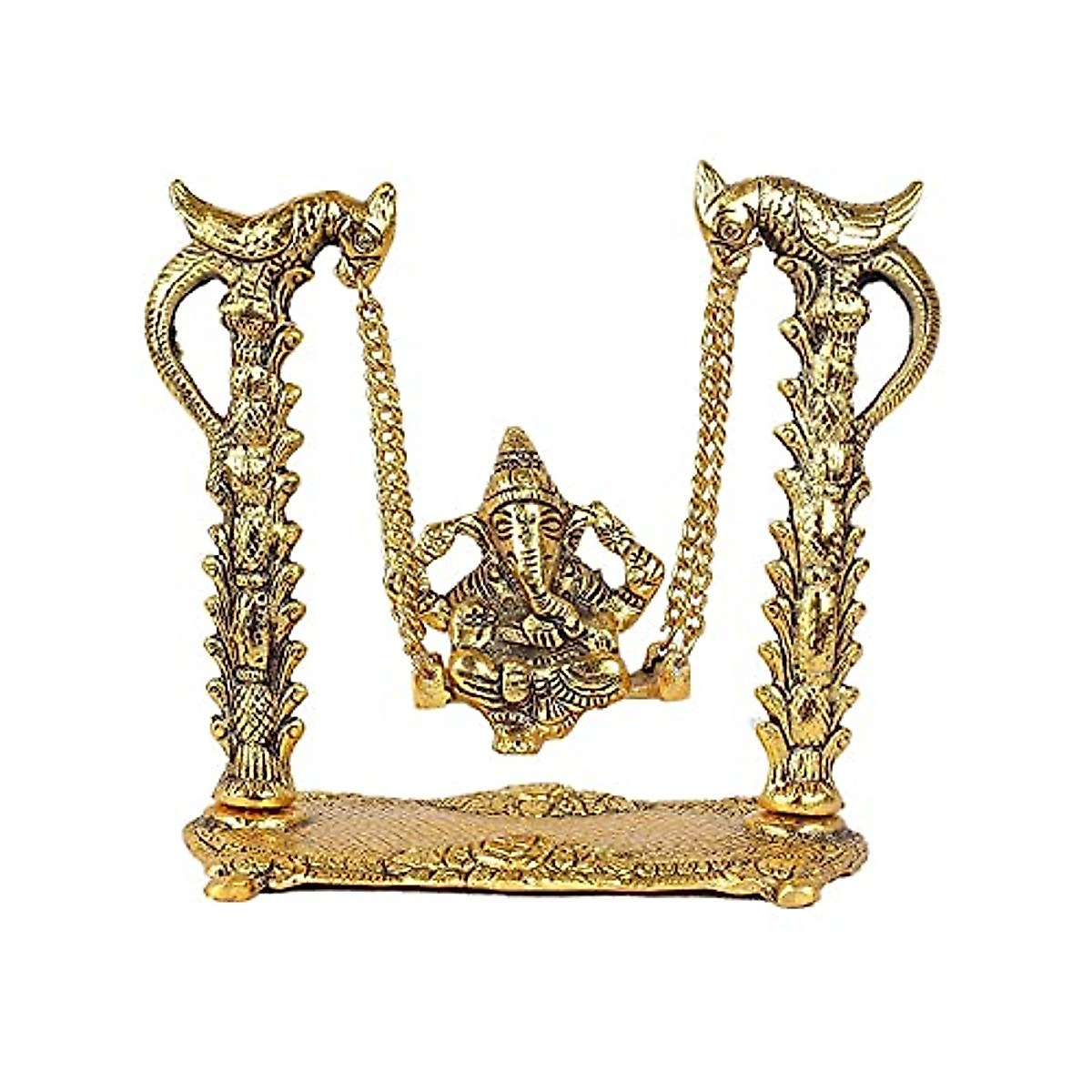 KridayKraft Metal Ganesh Ji on Swing Jhula Statue (Gold Standard)