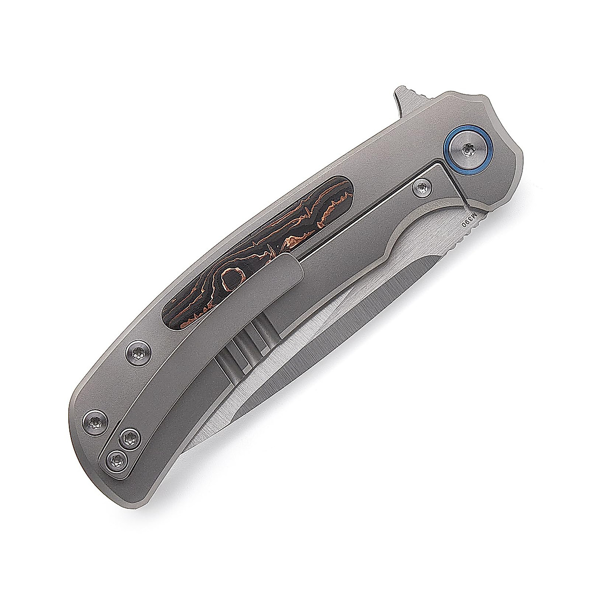 Miguron Knives M Tamto Flipper Folding Knife,3.48" Hand Ground Hollow Rubbed Satin M390 Blade Titanium Handle With Bronze Carbon Fiber Inlay,Camping Hiking Pocket Knife MGR-619CBN