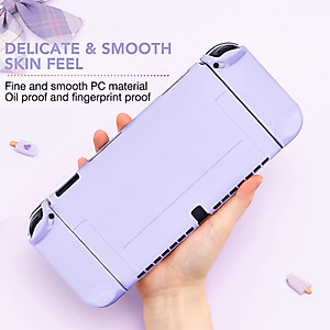 DLseego Switch OLED Protective Case Dockable Hard Shell Anti-Scratch Cover Joycon Accessory Skin with 6PCS Thumb Grips Caps and 2Pc Screen Protectors - Purple