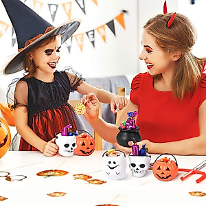 12pcs Halloween Trick Or Treat Pots Mini Witch Cauldron Pots Pumpkin Candy Bucket Novelty Candy Holder Pot with Handle Party Favors Supplies Decoration