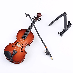 VERSAINSECT Miniature Violin with Stand,Bow and Case Mini Musical Instrument Miniature Dollhouse Model Home Decoration (3.15"x1.18"x0.59")