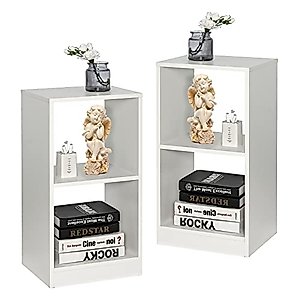 Tangkula 2 Cube Bookcase Set of 2, 2 Shelf Cube Bookshelf with Anti-toppling Device, Small Display Shelf for Small Spaces, Freestanding Wood Storage Unit for Home Office Study Living Room (White)