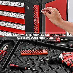 EMENTOL 2PCS 1/4" Magnetic Bits Holder Set - Red and Orange, 86PCS Hole, Bit Organizer with Strong Magnetic, Magnetic Bits Organizer, 2 Pieces