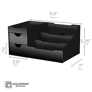 Uncluttered Designs Cosmetics Organizer With Drawers—Modern Countertop Storage for Toiletries—Classic Storage for Cologne, Creams, Shaving Accessories (Black)