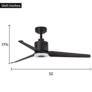 FINXIN Indoor Ceiling Fan Light Fixtures Black Remote LED 52 Ceiling Fans For Bedroom,Living Room,Dining Room Including Motor,3-Blades,Remote Switch