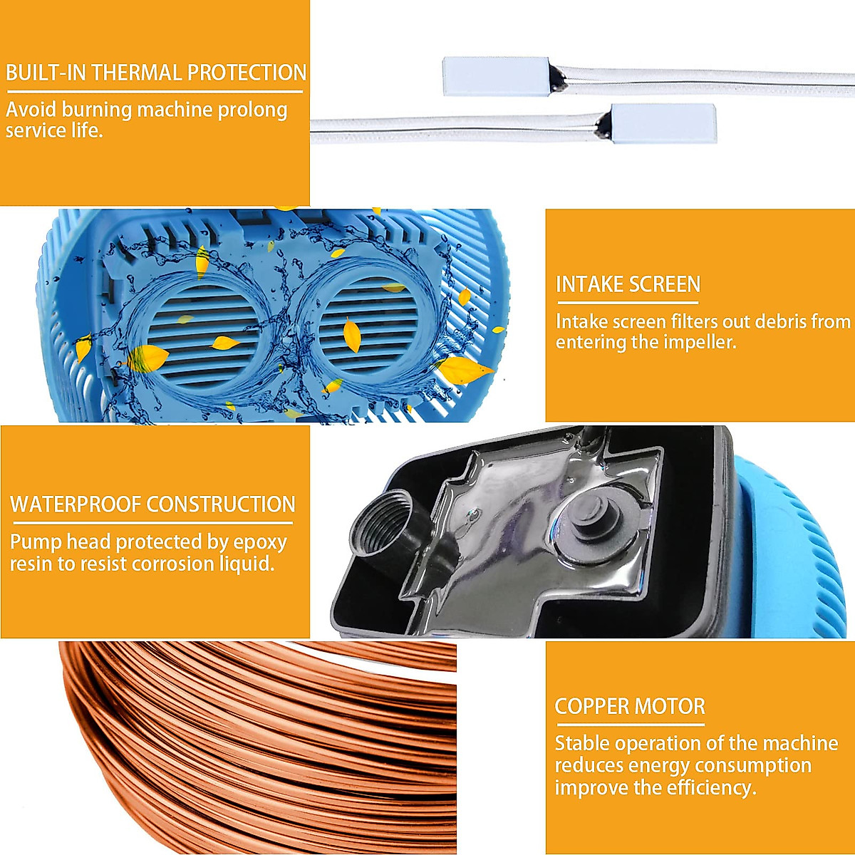 Pool Cover Pump Above Ground Sump Pumps Water Pump 850GPH Water Removal With 3 Adapters 16ft Drainage Hose (Blue)