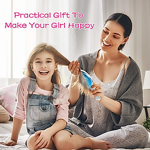 2 Pieces Kids Wet Hair Brush Confetti Glitter Detangler Set Soft Bristles Massage Brush for Baby Kids Girls Christmas Holiday Presents(Rabbit and Unicorn)