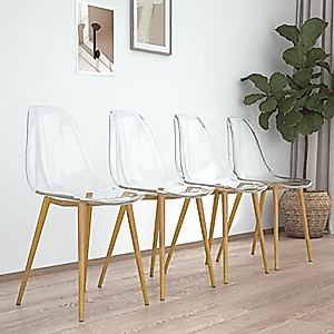 Glass Dining Table Set for 4, 51 inch Dining Table & Chair Sets with Light Wood Metal Legs for Kitchen, Modern Rectangle Tempered Glass Table Top and Transparent Plastic Dining Chair for Dining Room