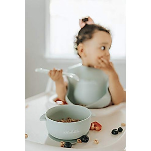 Ullabelle Suction Toddler Plates & Bowls Complete Set w/Spoon- BPA Free 100% Food Grade Silicone- Microwave & Dishwasher Safe Baby Suction Plate, Suction Bowl w/Lid, & Spoon- (Sage)