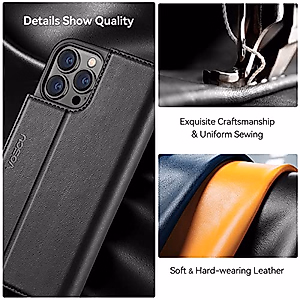 voscu Detachable Wallet Case for iPhone 14 Pro Max 6.7'' Compatible with MagSafe, Support Wireless Charger, Vegan Leather Flip Folio Magnetic Phone Case with Card Holders [RFID Blocking]-Black