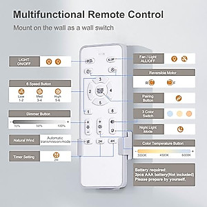 Ohniyou Ceiling Fan with Lights - 38'' Small Flush Mount Ceiling Fans Remote & APP Control - Dimmable Indoor Outdoor Quiet DC Low Profile Ceiling Fan for Patio Kitchen Bedroom(Black)