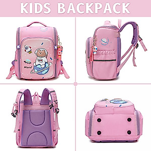 Maod Girls Backpacks for Kids Elementary School Backpack With Pencile Case & Cute Keychain (Pink)