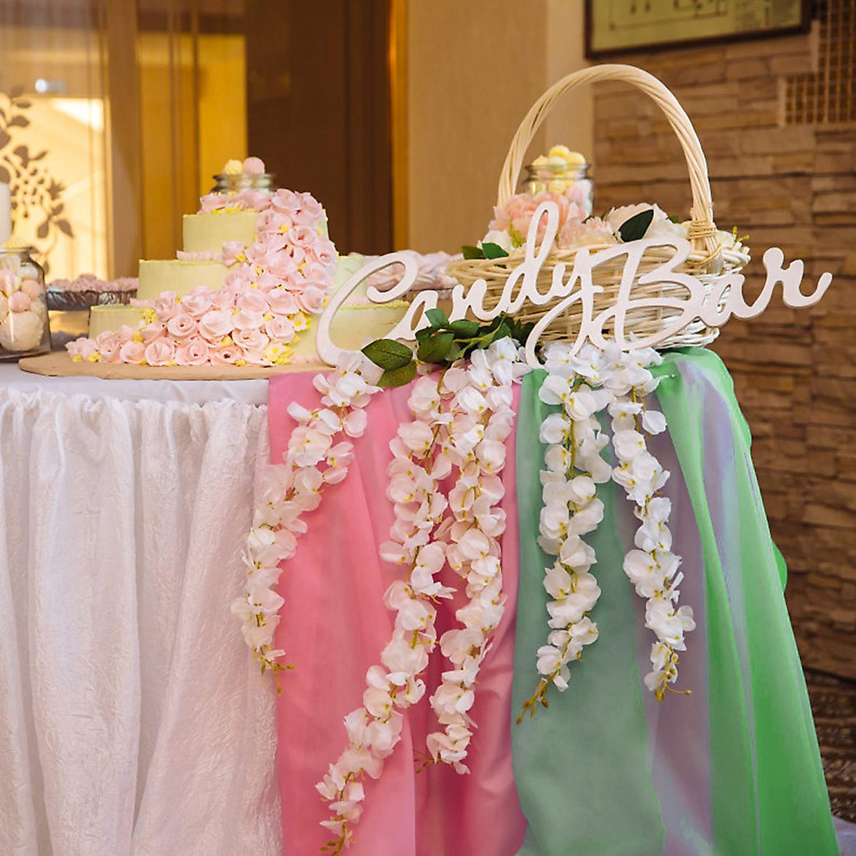 BIT.FLY Sheer Organza Swag DIY Fabric Wedding Top Table Event Party Home Decor Stair Bow Valance Table Skirt (197 x 53 Inch White)