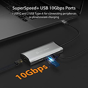 j5create USB C Hub - 4K 60Hz HDMI, 2 USB-A 10Gbps, USB-C 10Gbps with PD 100W, Ethernet, | Multiport Adapter for MacBook, ChromeBook, XPS, Surface Pro (JCD392)