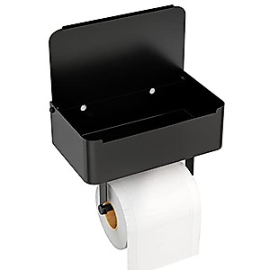 JUYSON Toilet Paper Holder with Shelf, Flushable Wipes Dispenser Fits for Bathroom Wipe Storage, Keep Your Wipes Hidden Out of Sight - SUS304 Stainless Steel Wall Mount Organizer (Matte Black)