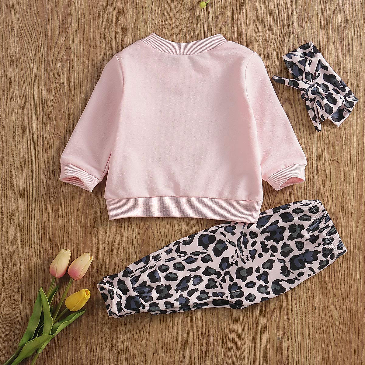 Newborn Baby Girls Clothes Daddy Saying Top Printed T-Shirt Leopard Pants+Headband Sweatshirt Outfit Set (A-Daddy Says, 0-6 Months)