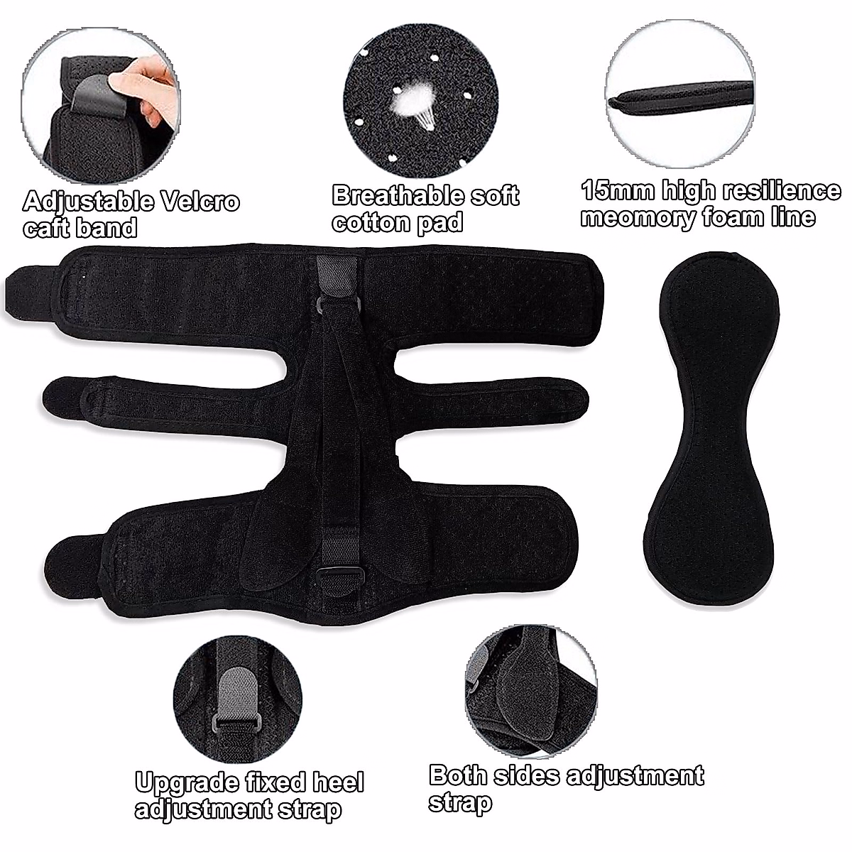 MIYALIONE Upgrade Plantar Fasciitis Night Splint 2 Pack 3 Adjustable Straps Plantar Fasciitis Relief Brace for Women&Men Relief Brace for Plantar Fasciitis Achilles Tendonitis and Foot Drop (Black)