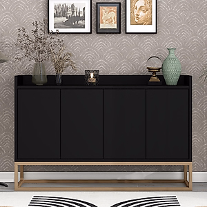 LUMISOL Modern Wood Kitchen Storage Sideboard Buffet Cabinet Console Table with Doors Wood Coffee Bar Cabinet with Shelves and Metal Base