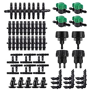 128 Pcs 1/4 Barbed Connectors Irrigation Fittings Kit, 3/4'' to 1/4'' Hose Adapter,Convert 3/4" Female Hose Thread to 2-Way 1/4" Tubing for Repair Drip Irrigation Fittings Misting Cooling System
