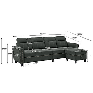Tornama Convertible Sectional Sofa L Shaped Couch Reversible Sectional for Living Room Apartment, 4 Seater Sectional Couch with Storage Ottoman, Black