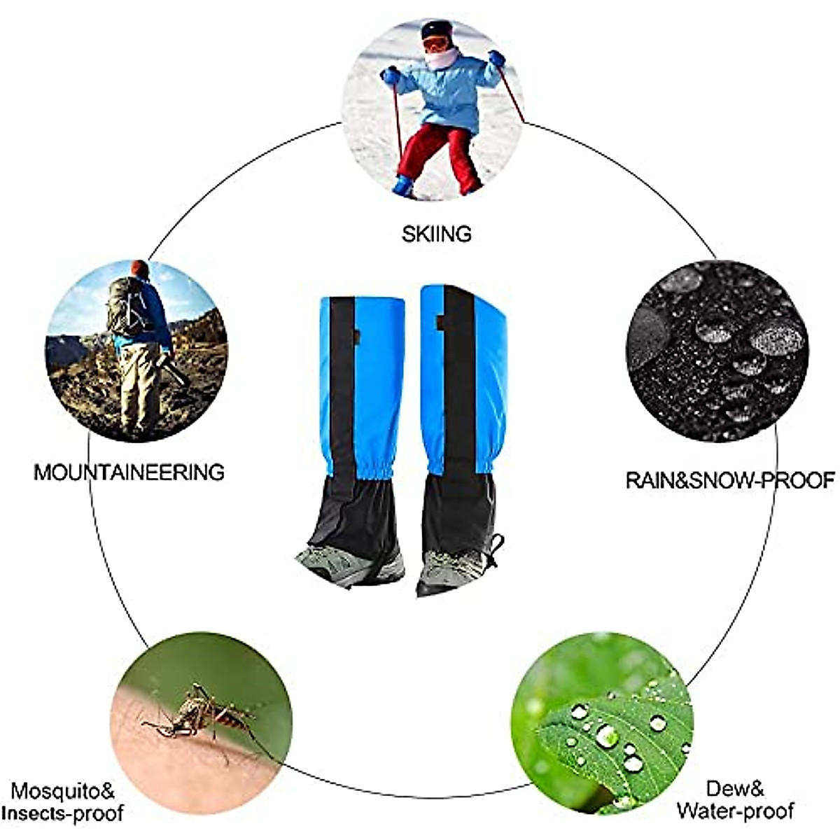 Luwint Waterproof Kids Leg Boot Gaiters - Hiking Hunting Climbing Gear for 6-12 Yrs Old Girls Boys (Blue)