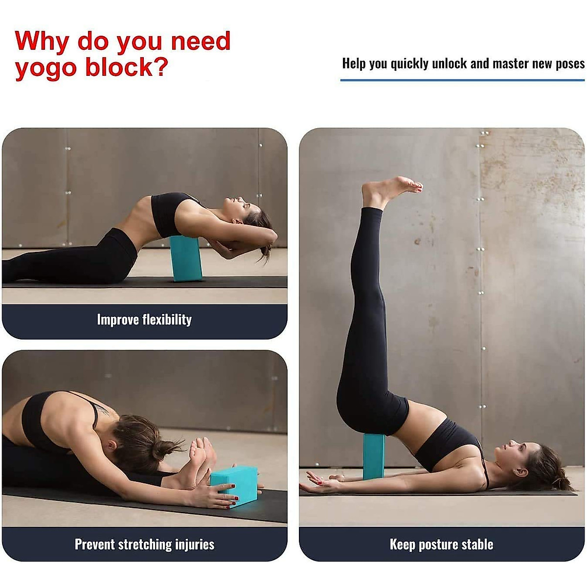 Pigbajie Yoga Blocks 9x6x3, 2 Pack High Density Yoga Brick Foam Blocks to Improve Strength, Flexibility and Balance, Light Weight and Non-Slip Surface, Pilates and Meditation (Gemstone Blue)