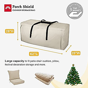 Porch Shield Outdoor Cushion Storage Bag 62 inch Waterproof Outside Storage Bags for Patio Furniture with Zippers and Handles