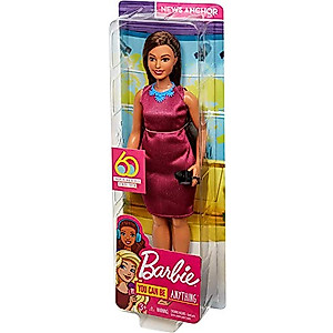 Barbie News Anchor Doll, Brunette Curvy Doll with Microphone, for 3 to 7 Year Olds