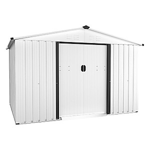 SUNCROWN Outdoor Garden Storage Shed 6X8 FT Yard Storage Tool with Sliding Door for Lawn Equipment Garden Backyard, White