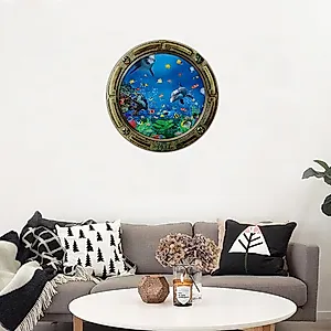 BooDecal 17 in x 17 in Dolphins Variours Tropical Fish Unsersea Series Porthole Fake Window Removable Wall Decals Swimming Sea Fish Waterproof Wall Stickers for Childrens Playroom Nursery Bathroom