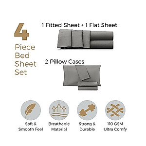 Empyrean Full Size Sheets - 4 PC Super Soft Bed Sheets Full Size - Double Brushed Microfiber Full Size Bed Sheets - Hotel Luxury Silver Light Gray Full Size Sheet Sets, with 4 Corner Elastic Straps