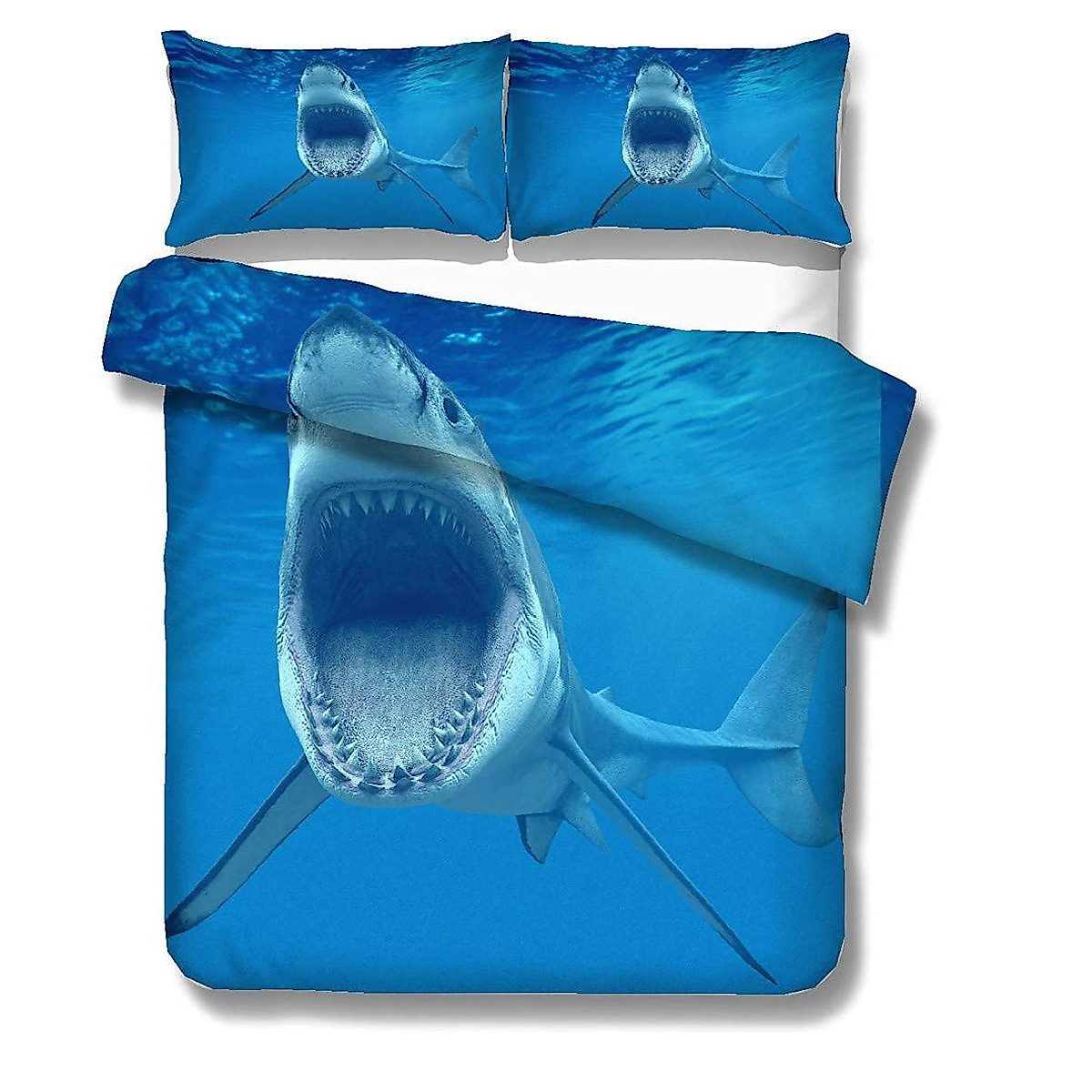 kebia 3D White Shark Duvet Cover Set Twin Bedding Sets for Kids Ultra Soft Microfiber 2 Piece Blue Cover Set with Pillowcase Decoration Room Home(Twin -Style 15)