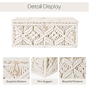 ANMINY Macrame Storage Basket with Lid & 25Pcs Organza Gift Bags Bohemian Jewelry Box Handmade Woven Natural Cotton Rope Lidded Bin Decorative Desktop Organizer Countertop Tank Shelf Cabinet Container