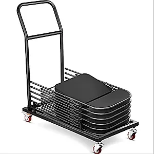 VEVOR Folding Chair Dolly, 39.4"L x 20"W x 43.7"H L-Shaped Steel Foldable Storage Cart, 2 Swivel Casters with Brakes & 2 Fixed Straight Casters, for Commercial Home Kitchen Folding Chairs Transport
