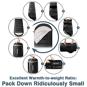 Atarashi Wide Sleeping Bags for Adults, Mens Black Sleeping Bags for Camping, Hiking and Outdoors, 3-4 Seasons Warm Cold Weather, Lightweight, Portable, Large Size with Compression Sack, 40''X87''