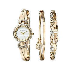 Anne Klein Women's AK/1868GBST Premium Crystal-Accented Gold-Tone Bangle Watch and Bracelet Set
