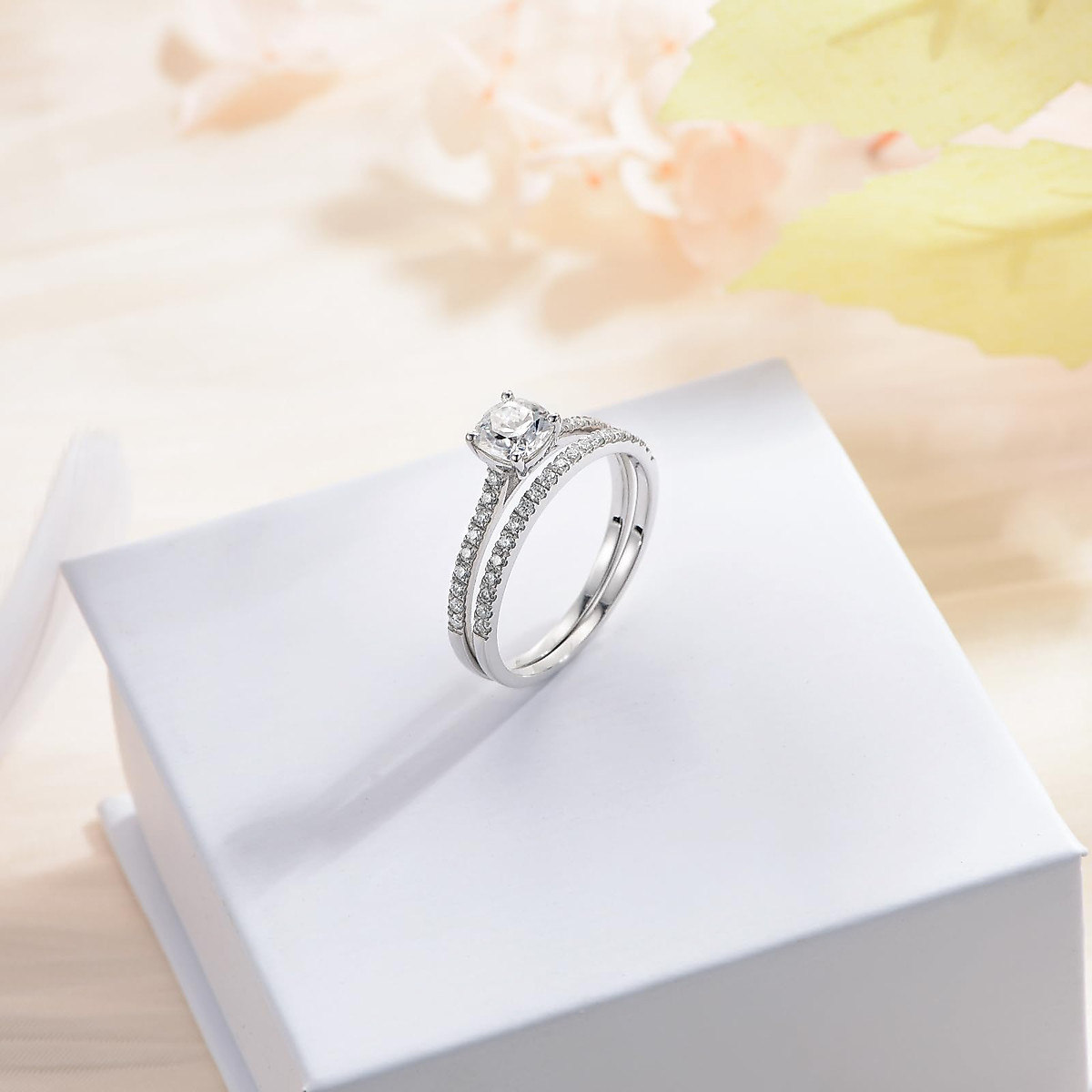 1.0 ct Cushion Cut Engagement Wedding Ring Set, Classic Halo Moissanite Bridal Set Engagement Rings For Women 925 Sterling Silver Promise Wedding Ring, Size 6