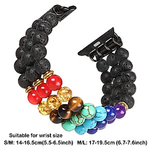 Casililor 7 Chakra Healing Bracelet Lava Rock Beaded Band Compatible with Apple Watch SE 8 7 6 5 4 3 2 1 iwatch 38mm 40mm 42mm 44mm with Stainless Steel Adapter
