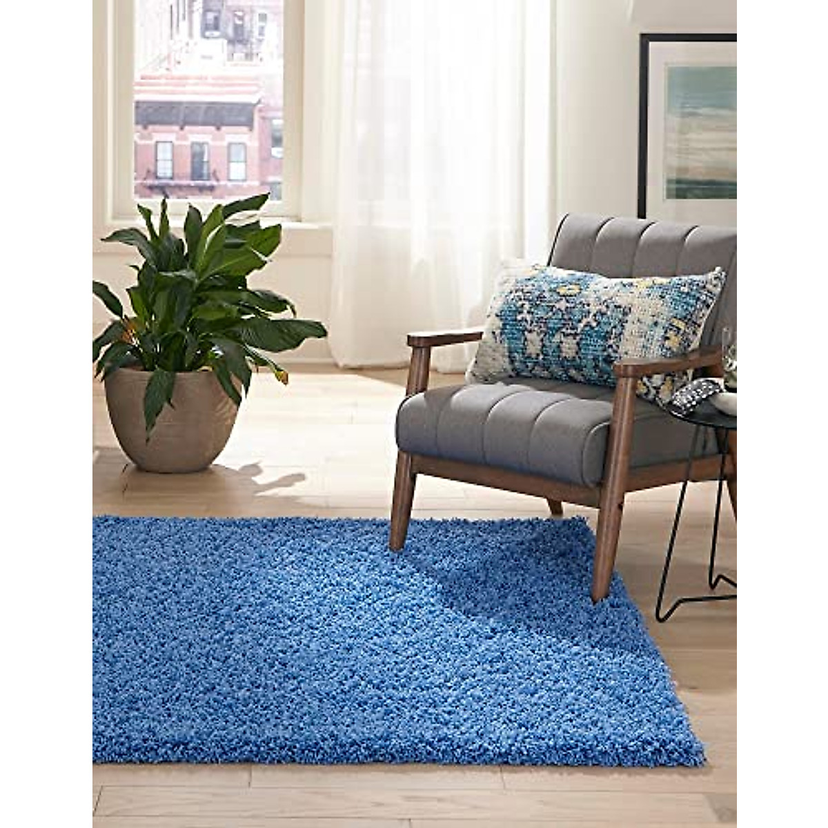 Rugs.com Über Cozy Solid Shag Collection Rug – 5 x 8 Periwinkle Blue Shag Rug Perfect 5 x 8 Feet
