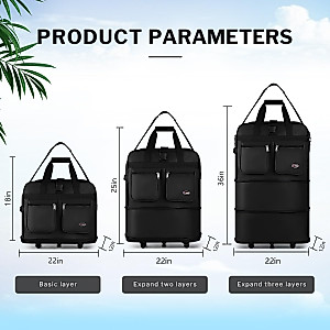 New York XPress 30" 36" 40" Rolling Wheeled Duffel Bag Spinner Luggage Expandable (Black, 36")