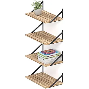Greaittle 10 Inch Deep Floating Shelves, 16.5" x 10", Set of 4, Natural Wood Floating Book Shelves for Bedroom, Living Room, Rustic Wall Shelves for Books, Plants and More, Burnt Wood Finish
