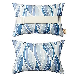 vmgreen Outdoor Pillow for Chaise Lounge Chair, Sunbrella Head Support Pillow for Car Driving Neck or Lumbar Resting Waterproof with Adjustable Elastic Stripe for Garden Furniture Decorative 2Pack