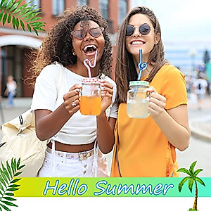 Yinkin 6 Pcs Wavy Glass Straws Reusable Curved Straw Shatter Resistant with 2 Cleaning Brushes Clear Silly High Borosilicate for Kids Adults Smoothies Juice (Colorful, 8 Inch)