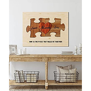 Bohva Personalized Gifts for Mom Family Names Sign, Mothers Day Gifts for Mom from Daughter and Son, Custom Heart Puzzle Pieces Print On Wood, Suitable for Mothers Day Birthday Christmas Thanksgiving