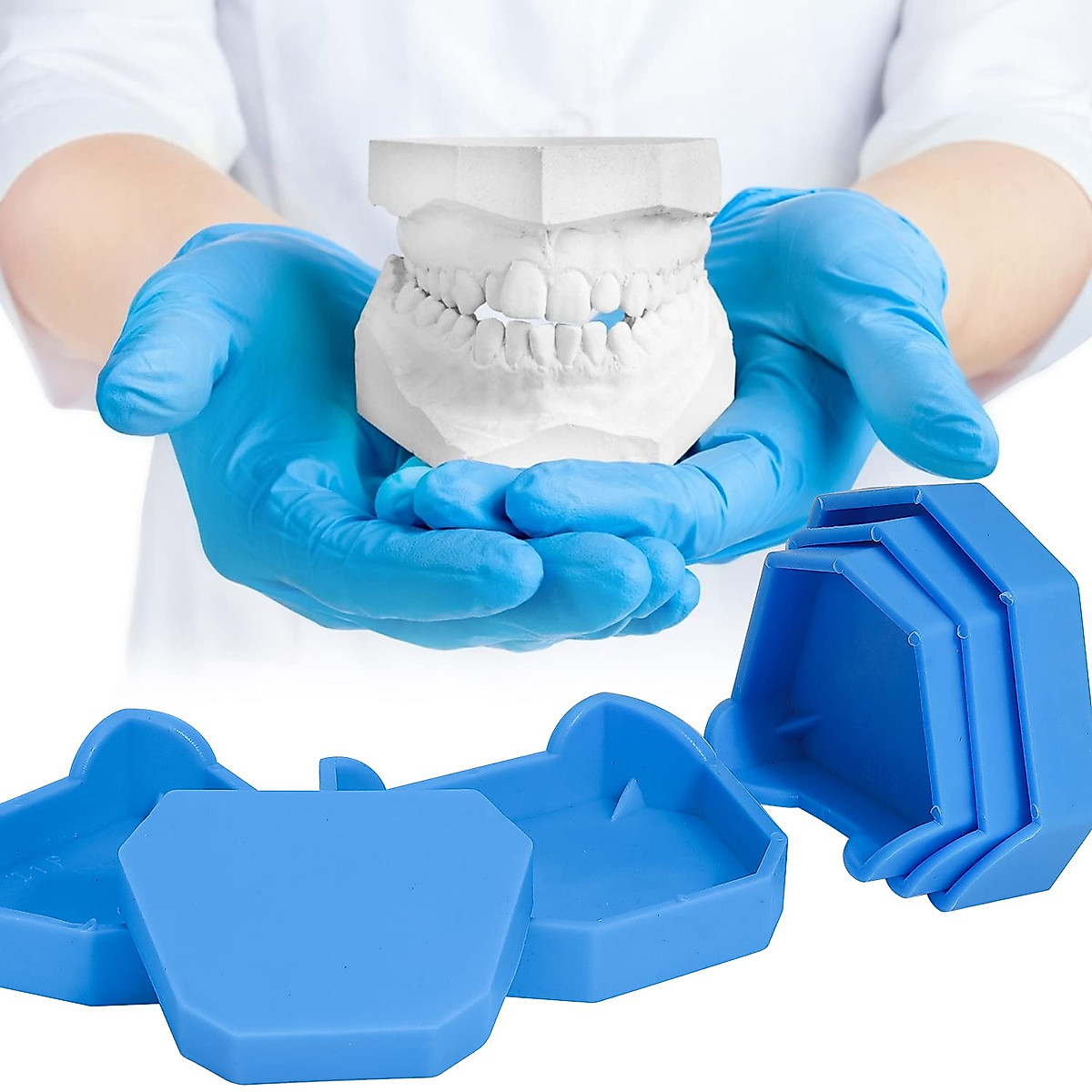 faruijie Dental Model Base Former Impression Trays Base Molds Silicone Dental Lab Use for Cast Trimming S/M/L (6pcs)