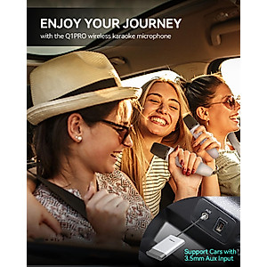 Handheld Microphone for iPhone, Rechargeable Bluetooth Microphone Wireless with 3.5mm Aux Jack Receiver, Car Karaoke Duet Mic with Portable Case for Adults Outdoor Party, Car Travel (2 Mics+1 Case)