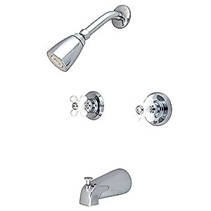 Kingston Brass KB241PX Magellan Tub and Shower Faucet Porcelain Cross Handle, Polished Chrome,5-Inch Spout Reach