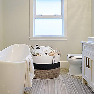 Extra Large Woven Cotton Rope Basket 21.7"X13.8" | XXXL Storage Basket Kid&Baby Clothes Hamper Laundry Bin Nursery with Handles for Toys,Towels,Pillows-Decor Blanket Basket Living Room