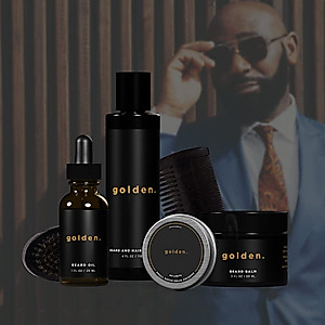 Golden Grooming Company Ultimate Beard Bundle For Men | Organic & Natural Growth Kit | Beard Oil + Balm + Shampoo + Solid Cologne | 4-Piece Set | Made in USA | 50K+ Customers