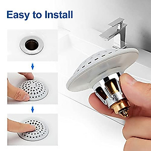Uxoz Sink Stopper, 2-in-1 Bathroom Sink Stopper with Silicone Hair Catcher, Anti Clogging Sink Drain Strainer, Match for 1.06 to 1.97 Inch Sink Drain Hole